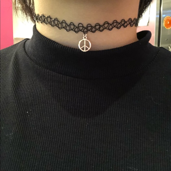 Jewelry | Black Peace Sign Tattoo Choker Necklace | Poshmark